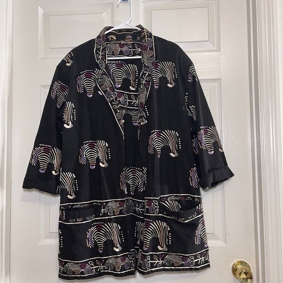Jackets & Coats | African Elephant Print Blazer Black Two Front Pockets ...